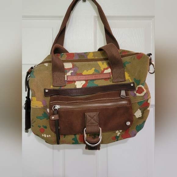Fossil | Bags | Vintage Fossil 954 Canvas Multicolored Bag Purse With ...